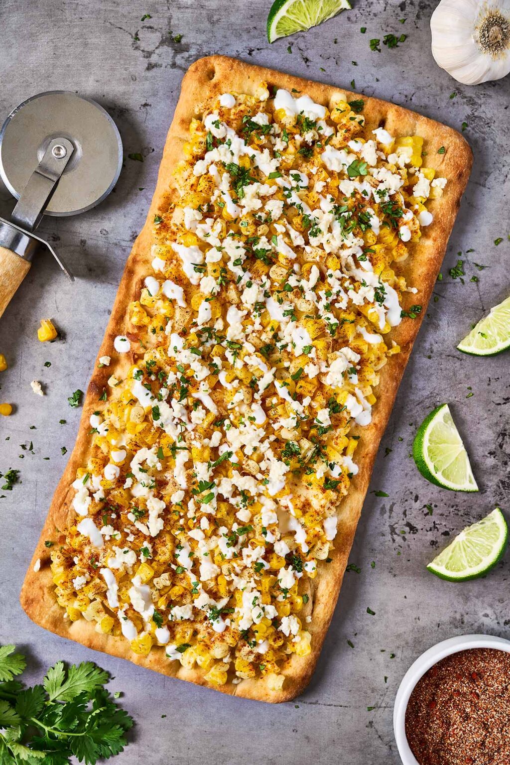 Mexican Street Corn Flatbread with Lime Crema
