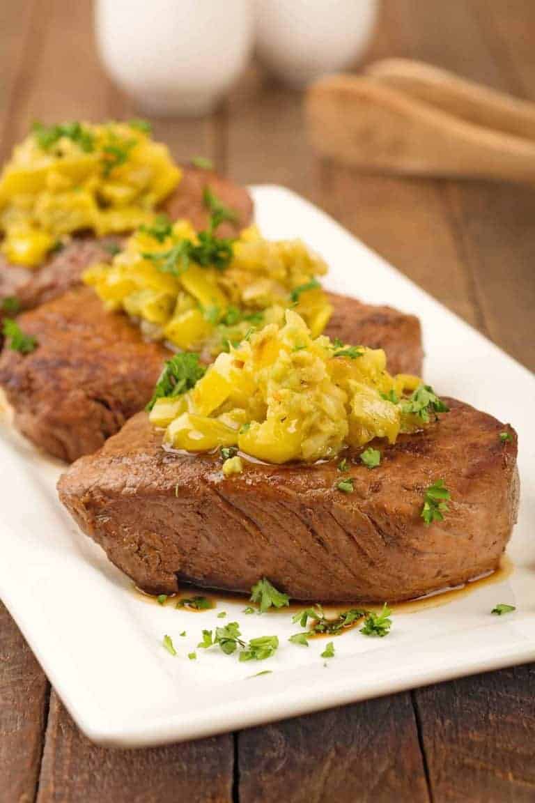 Italian Steak with Garlic Butter and Peppers