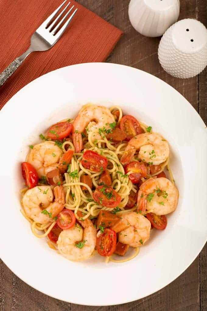 Spanish Spaghetti with Shrimp and Chorizo