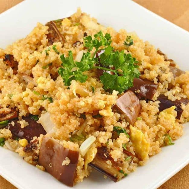 Stir-Fried Quinoa with Eggplant and Cabbage
